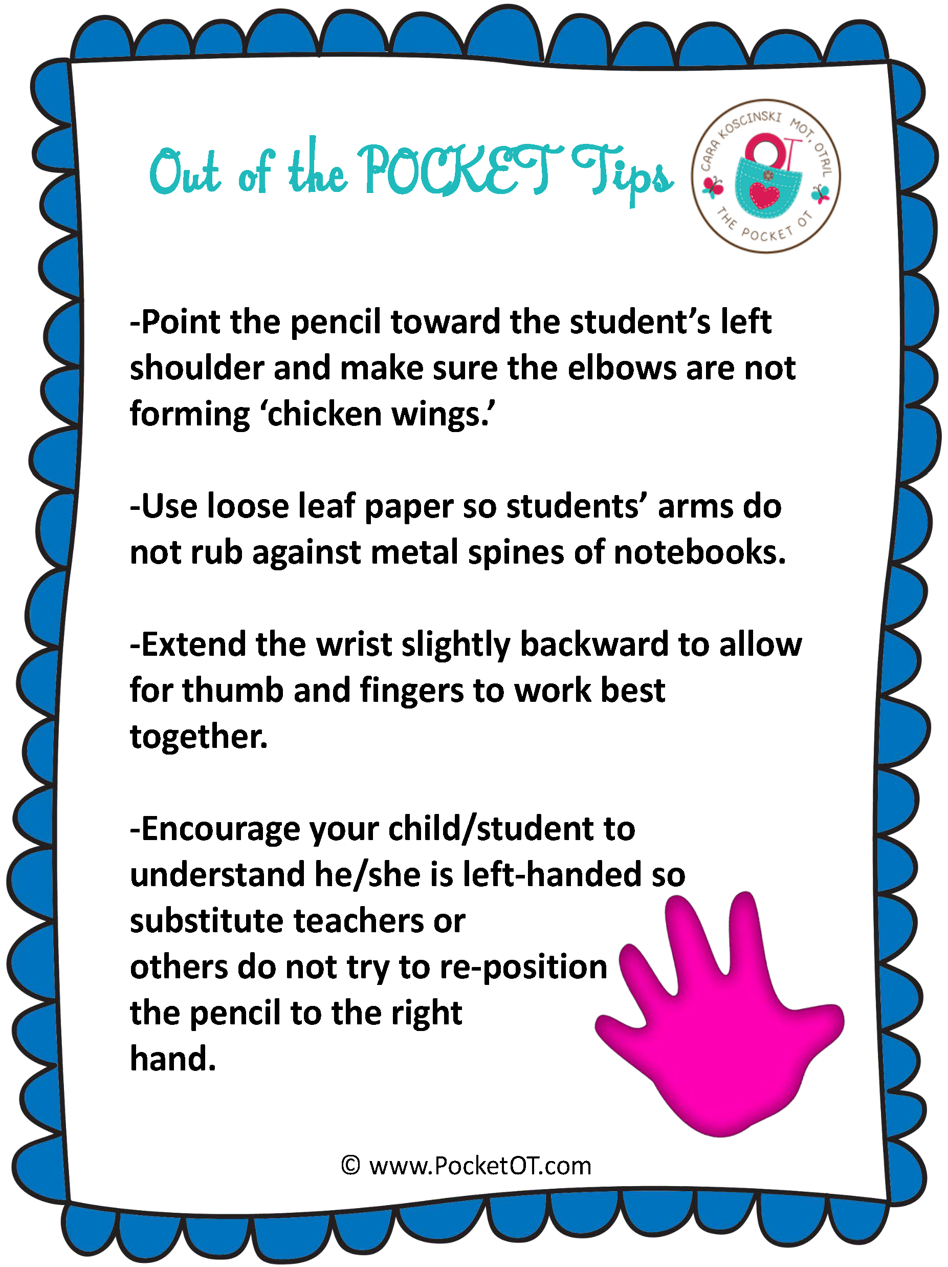 Left Hand Writing Tip Packet - The Pocket OT